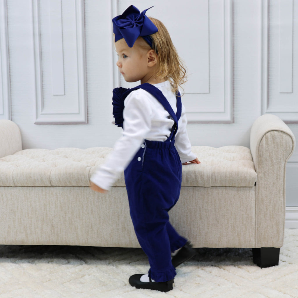 Monogrammed Girls Ruffle Overalls - Blue – Junie Grace