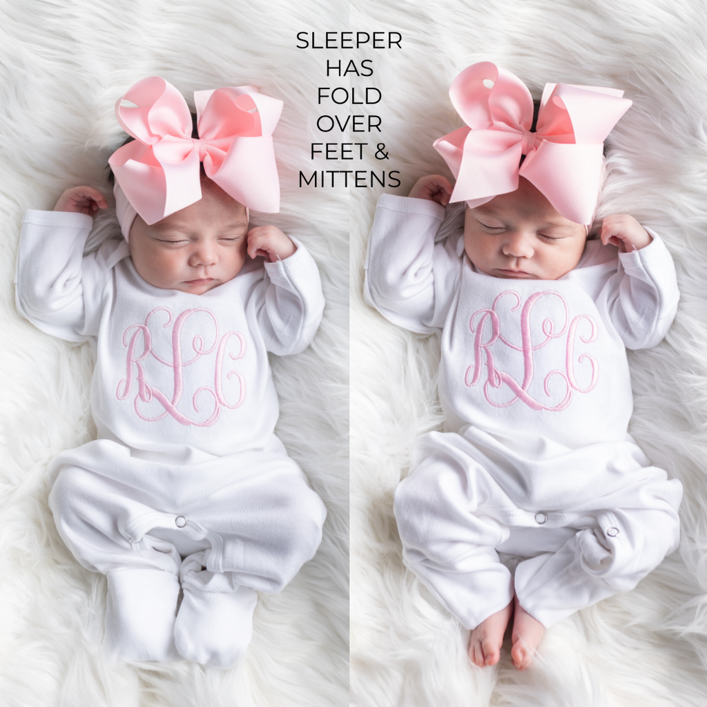 Monogrammed Baby Girl Outfit w/ Big Bow Headband - White – Junie Grace